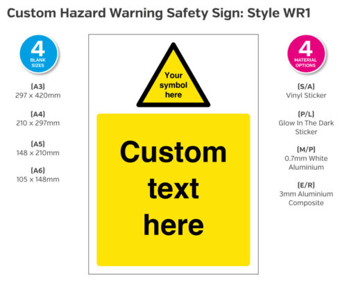 Custom Hazard Warning Safety Sign - Style WR1 - Mileta Signs and ...
