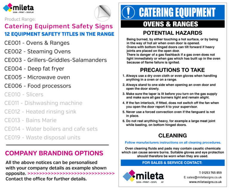 Catering equipment safety sign range | Mileta Signs And Displays Limited