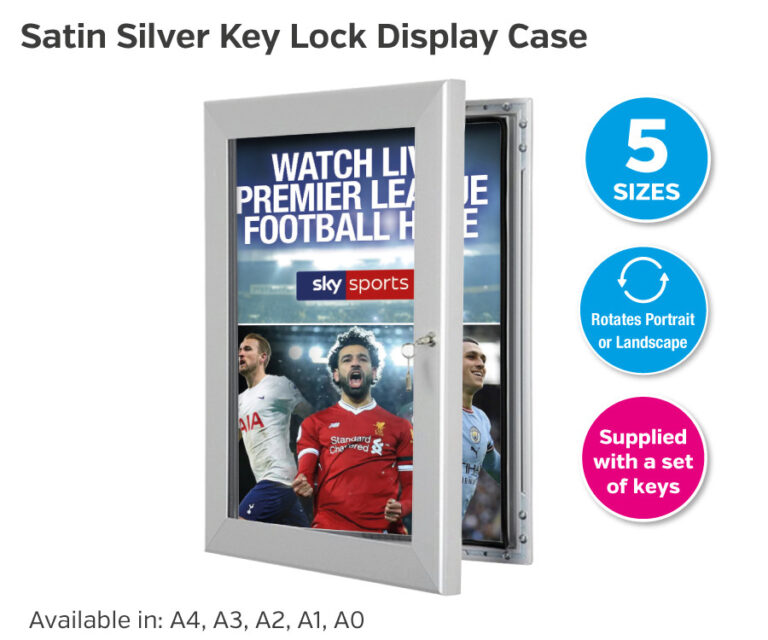 Satin Silver Key Lockable outdoor menu poster cases - Mileta Signs and ...