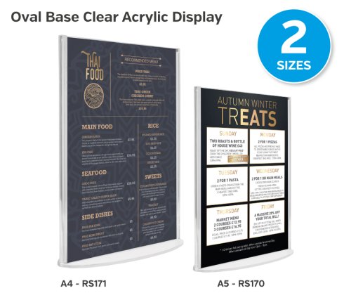 Oval Base Clear Acrylic Information Displays | Mileta Signs & Displays ...