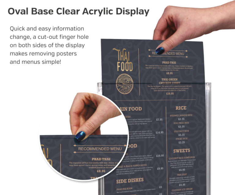 Oval Base Clear Acrylic Information Displays | Mileta Signs & Displays ...